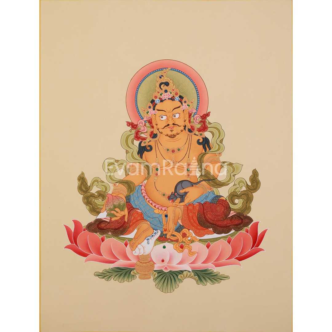 Kubera Deity Dzambhala Thangka | Tibetan Wealth God Artwork | Hand ...