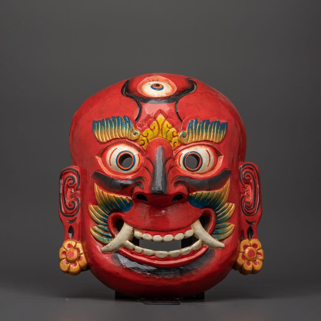 Hand-carved Lakhe Mask | 31cm Traditional Wooden Wall Art | Tibetan ...