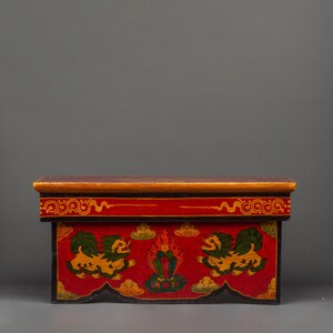 Hand-painted Folding Altar Table With Foo Dog & Offering Art | Tibetan ...