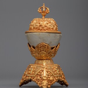 24K Gold Plated Buddhist Tantric Ritual Offering Skull Cup Set With ...
