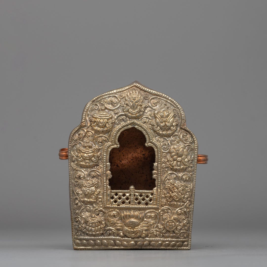 Silver-plated Buddhist Ghau Box| Handcrafted Ritual Portable Shrine for ...
