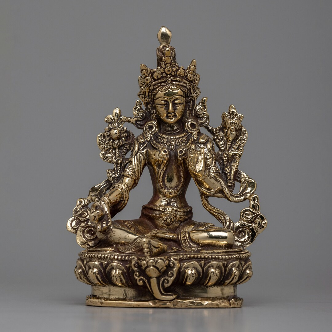 Hand Carved Mother Green Tara Artisanal Statue Symbolizing Feminine ...
