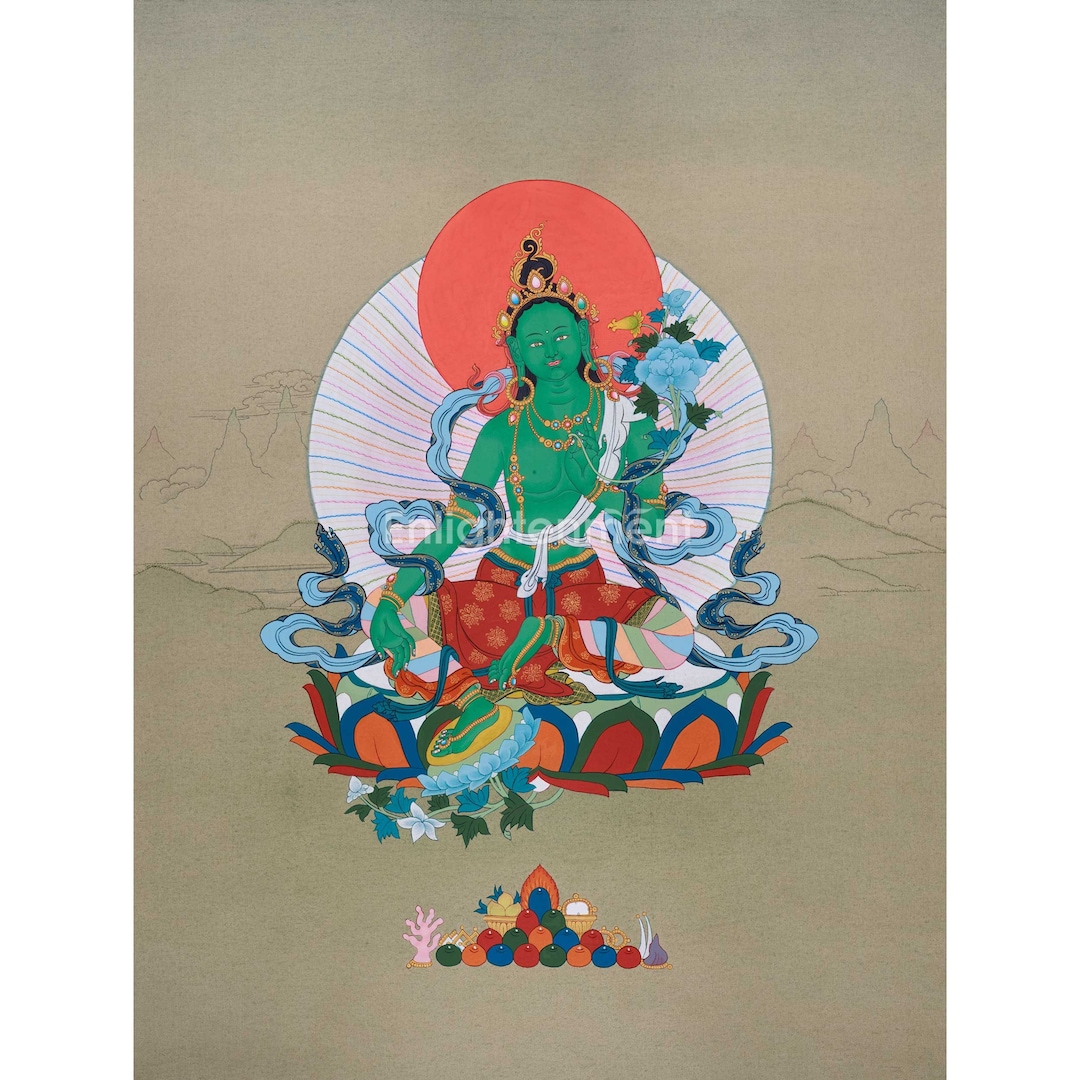 Green Tara Thangka for Practice, Hand Painted Karma Gadri Art, Tibetan ...