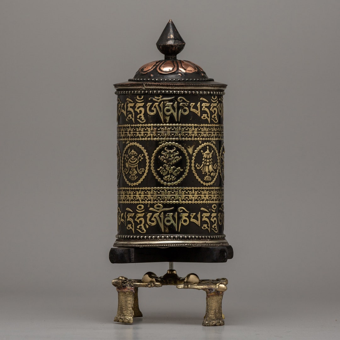 Tibetan Om Mani Padme Hum Prayer Wheel With Auspicious Symbol ...