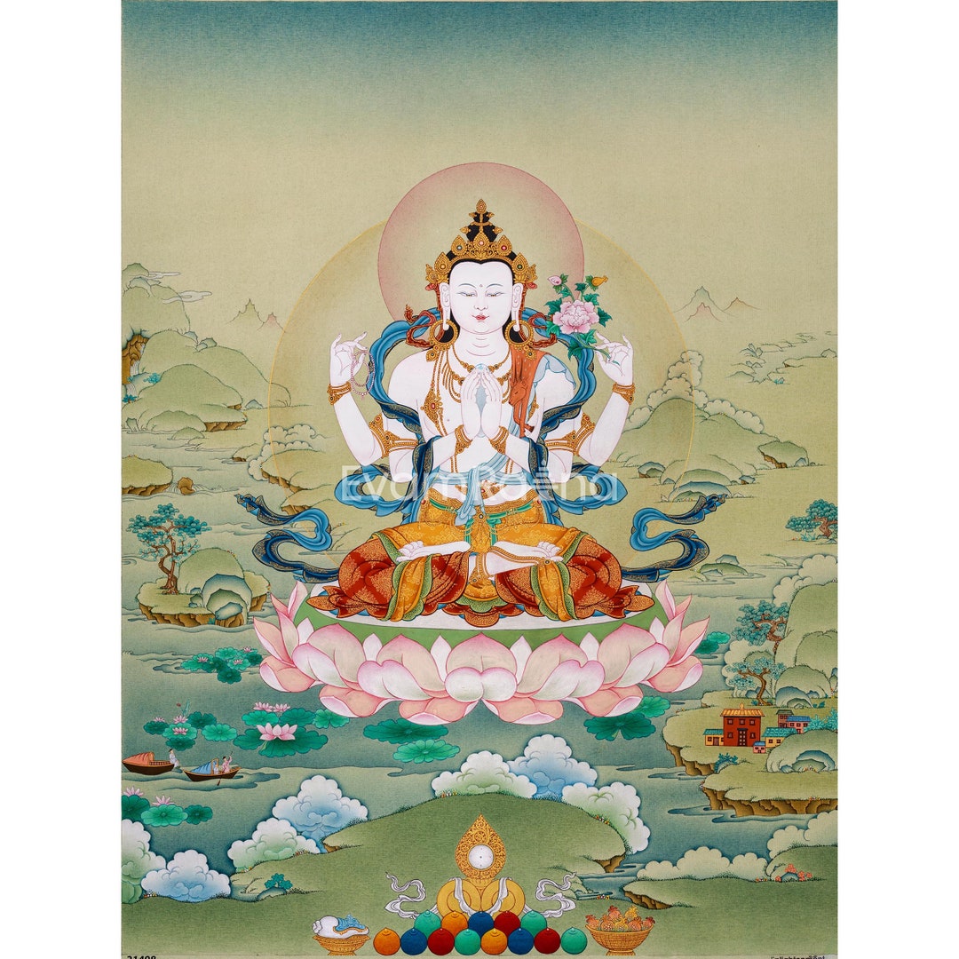 Karma Gadri Thangka of Chenresig, Unique Tibetan Artwork of Buddha ...
