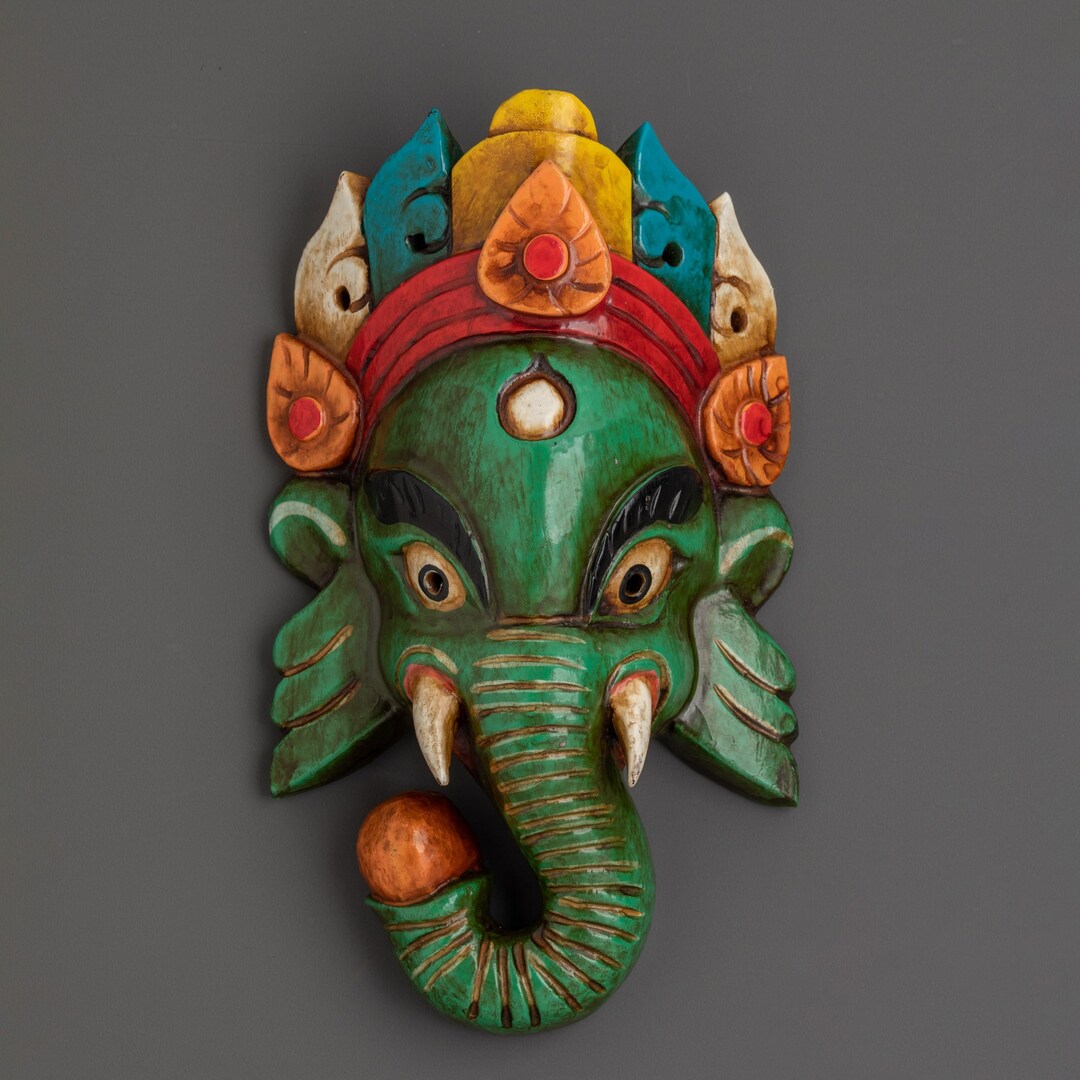 Handcrafted Wooden Ganesha Mask Wall Hanging Decor | Hindu Elephant God ...