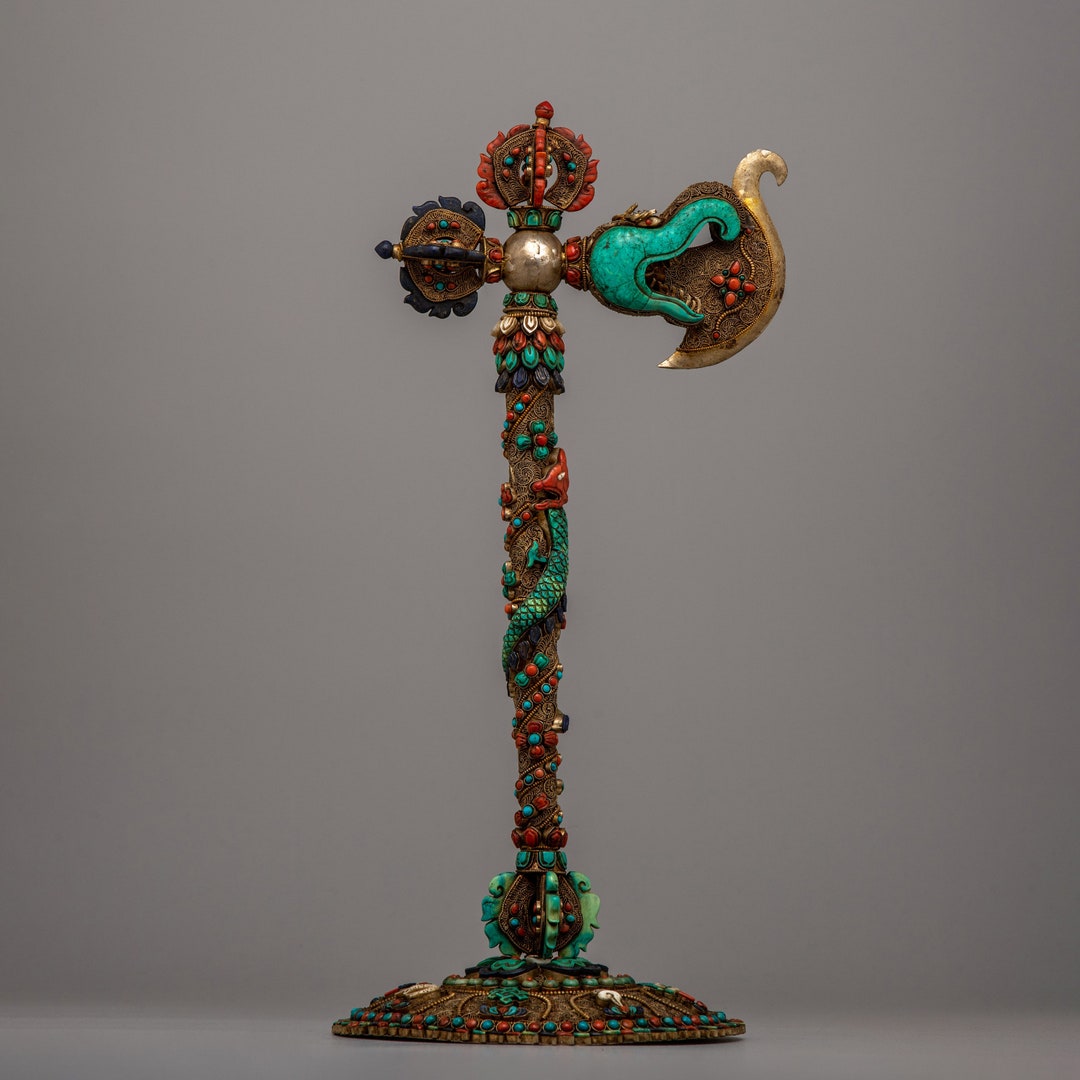 Tibetan Ritual Kartika Axe With Double Vajra Handle | Buddhist Ritual ...
