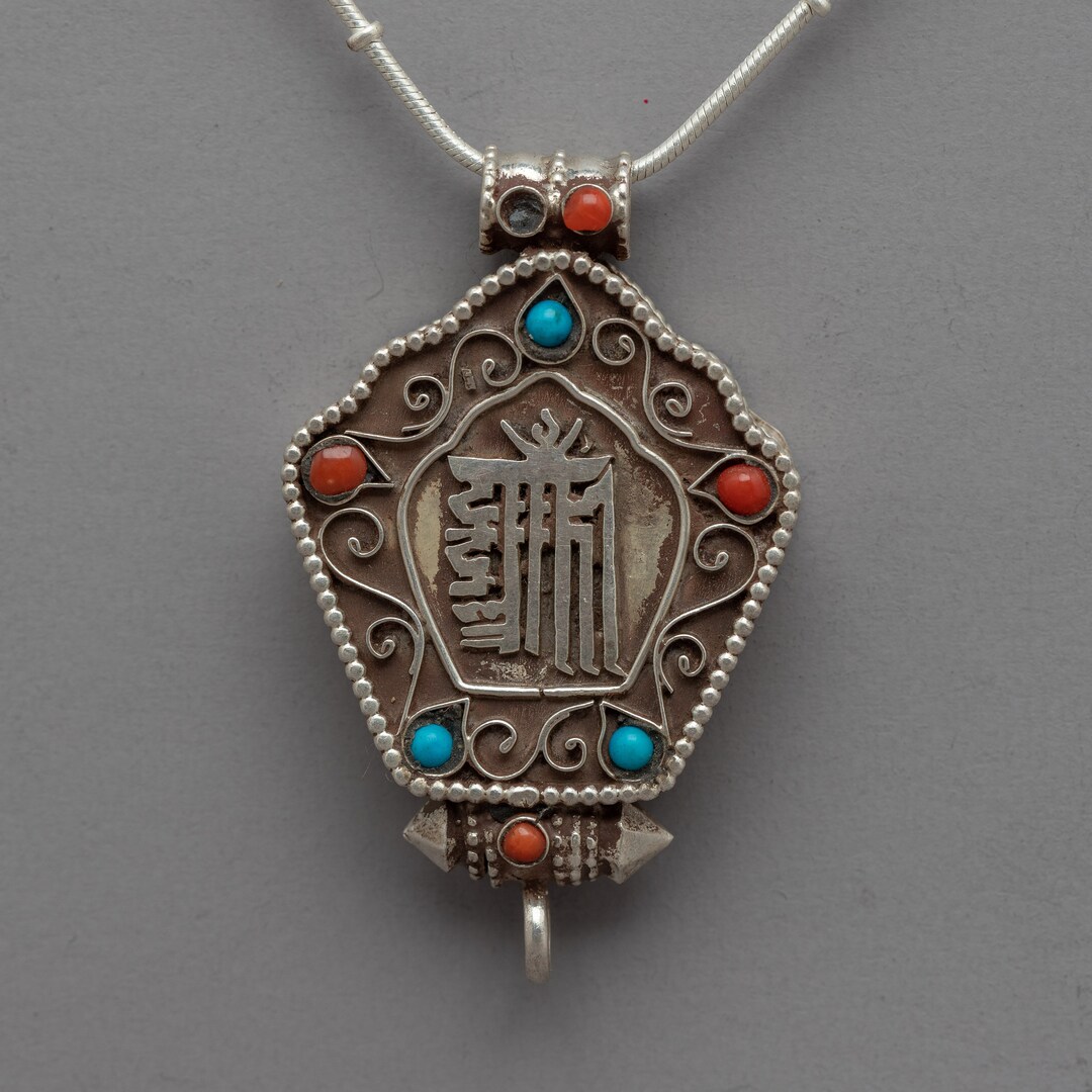 Sacred Mantra Engraved Locket Necklace of Spiritual Wisdom ...