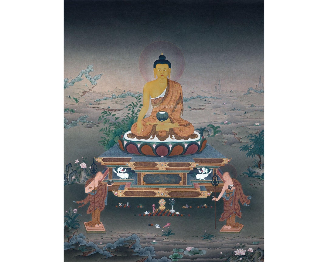 Buddha Shakyamuni and the Two Disciple Thangka | High Quality Canvas ...