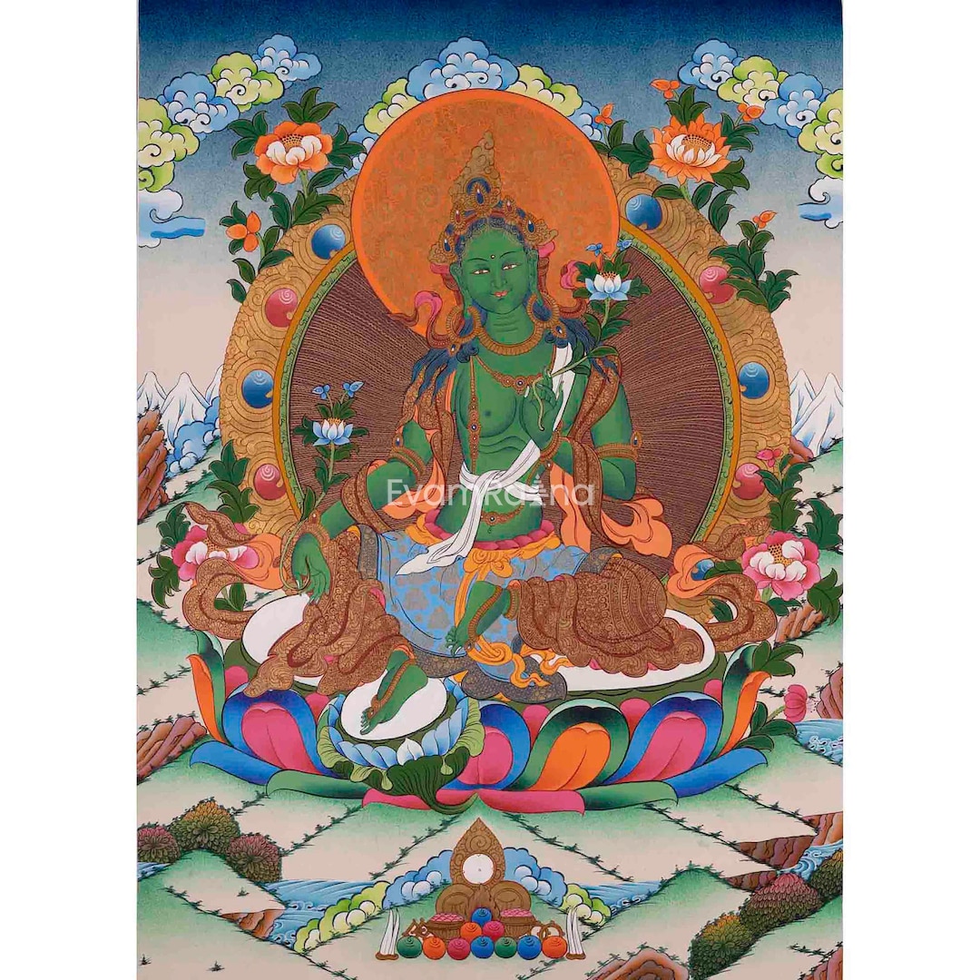 Green Tara Thangka | Handmade Tibetan Tara Thangka Painting | Art ...