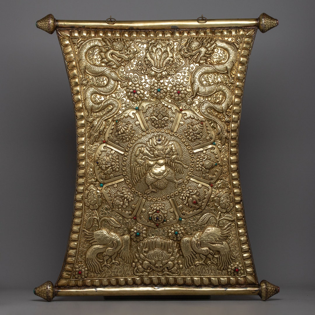 Garuda Metal Thangka Carved With Buddhist 8 Auspicious Symbols ...