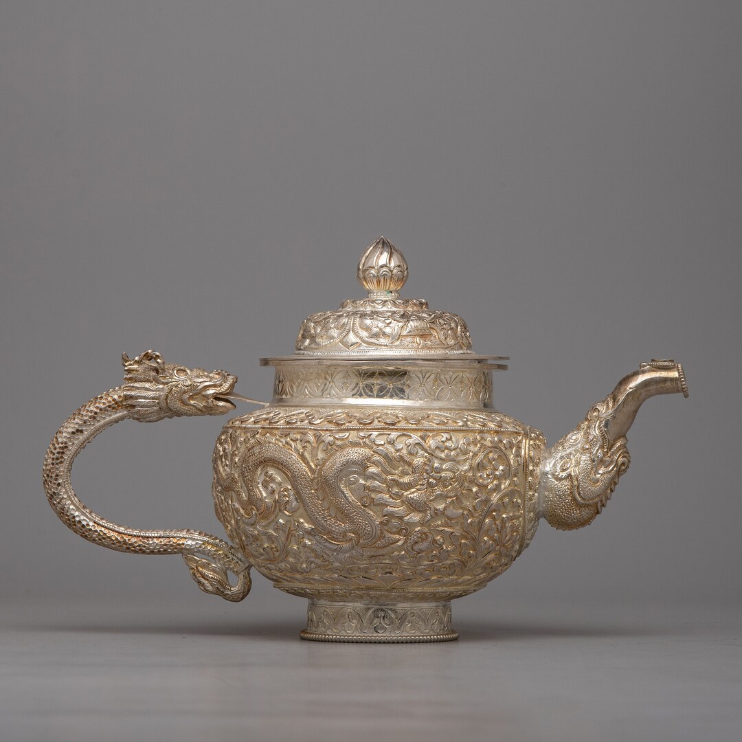 Tibetan Pure Silver Tea Pot | Hand-made Traditional Tea Kettle | Tea ...