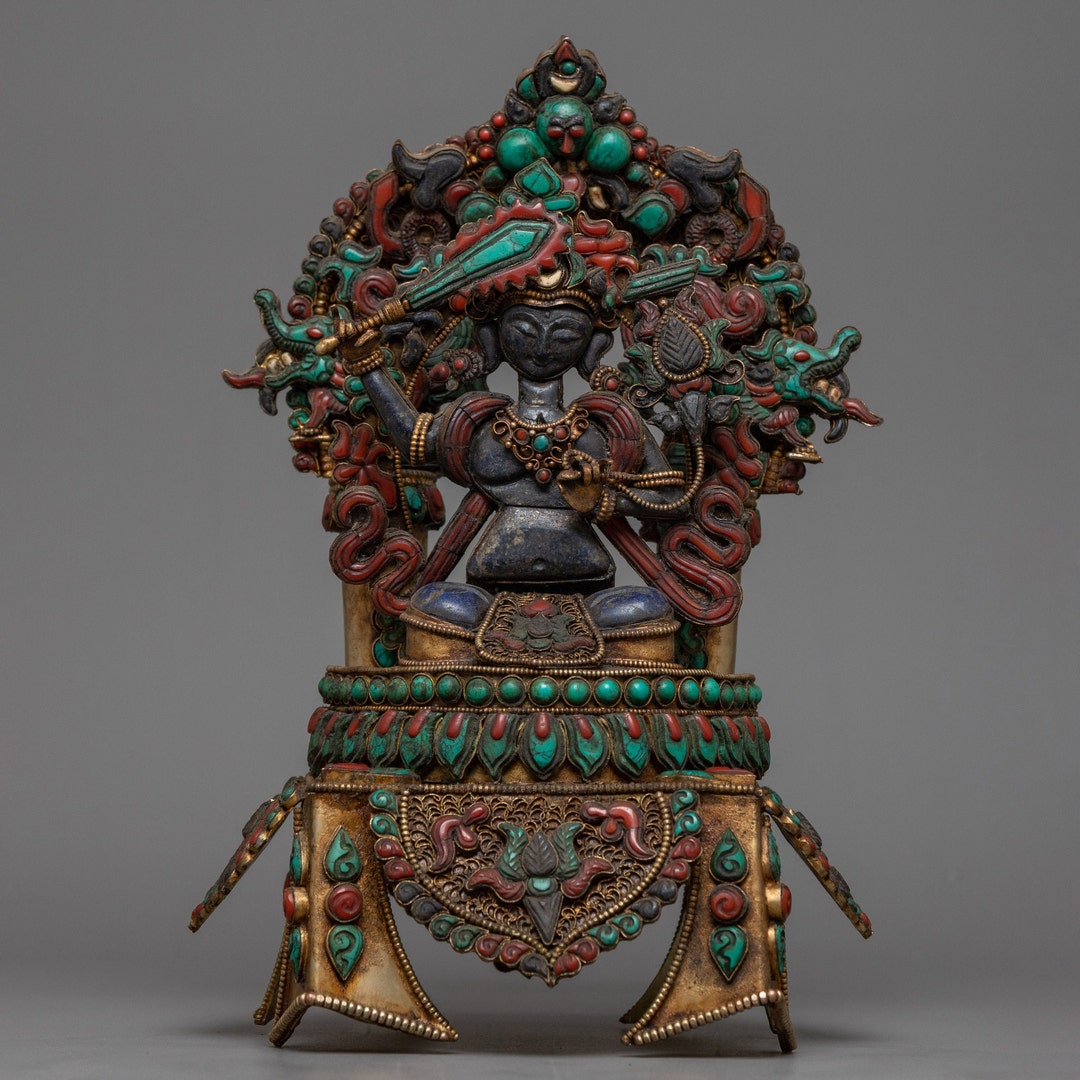Manjushri Bodhisattva Copper Throne With Lapis Body and Turquoise Coral ...