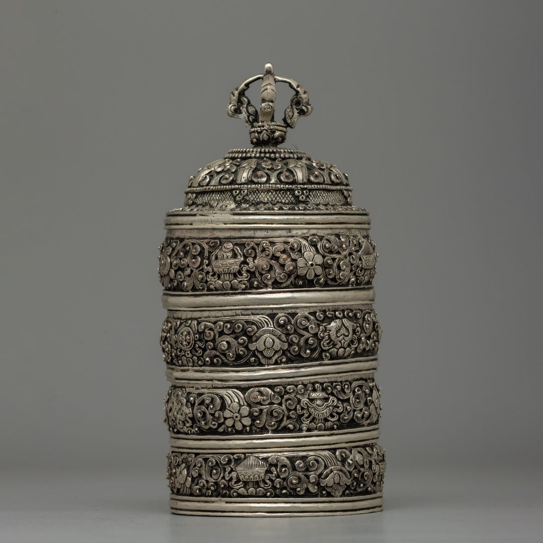 Traditional Tibetan Handcrafted Silver-plated Rice Pot Box | Copper ...