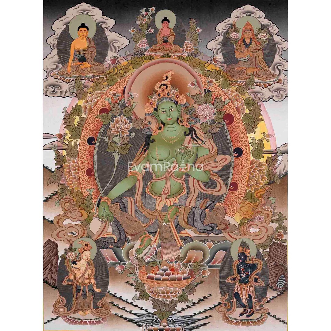 Handmade Tibetan Green Tara Thangka | Green Tara Thangka | Religious ...