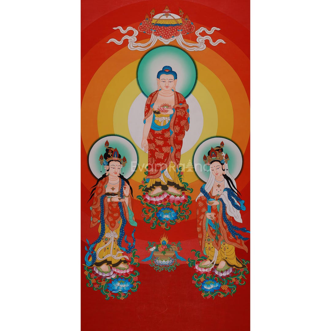 Elegant Standing Buddha With Disciples Thangka | Peaceful Buddhist Art ...