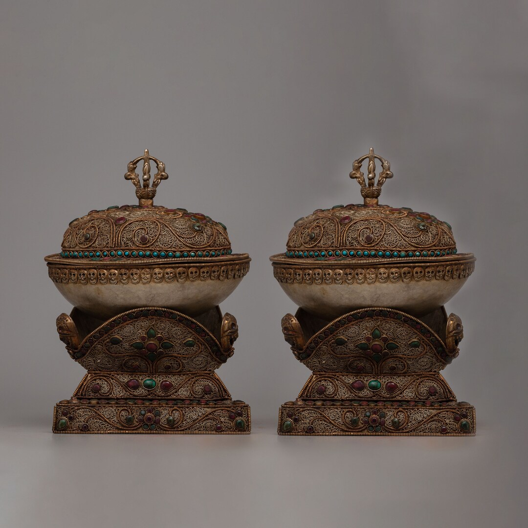 Beautiful Copper Kapala Set for Tibetan Buddhist Rituals | Kapala Skull ...