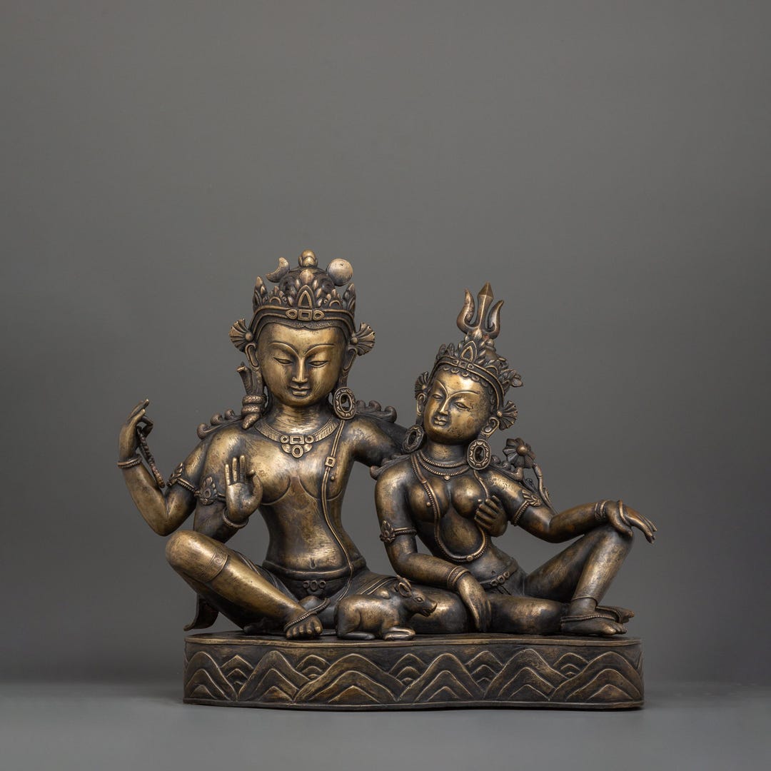Shiva and Parvati Sculpture | 43cm Handcrafted Bronze With Antique ...