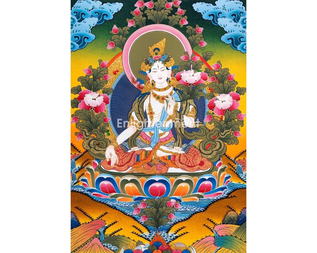 Tibetan Goddess of Longevity Thangka White Tara Bodhisattva - Etsy