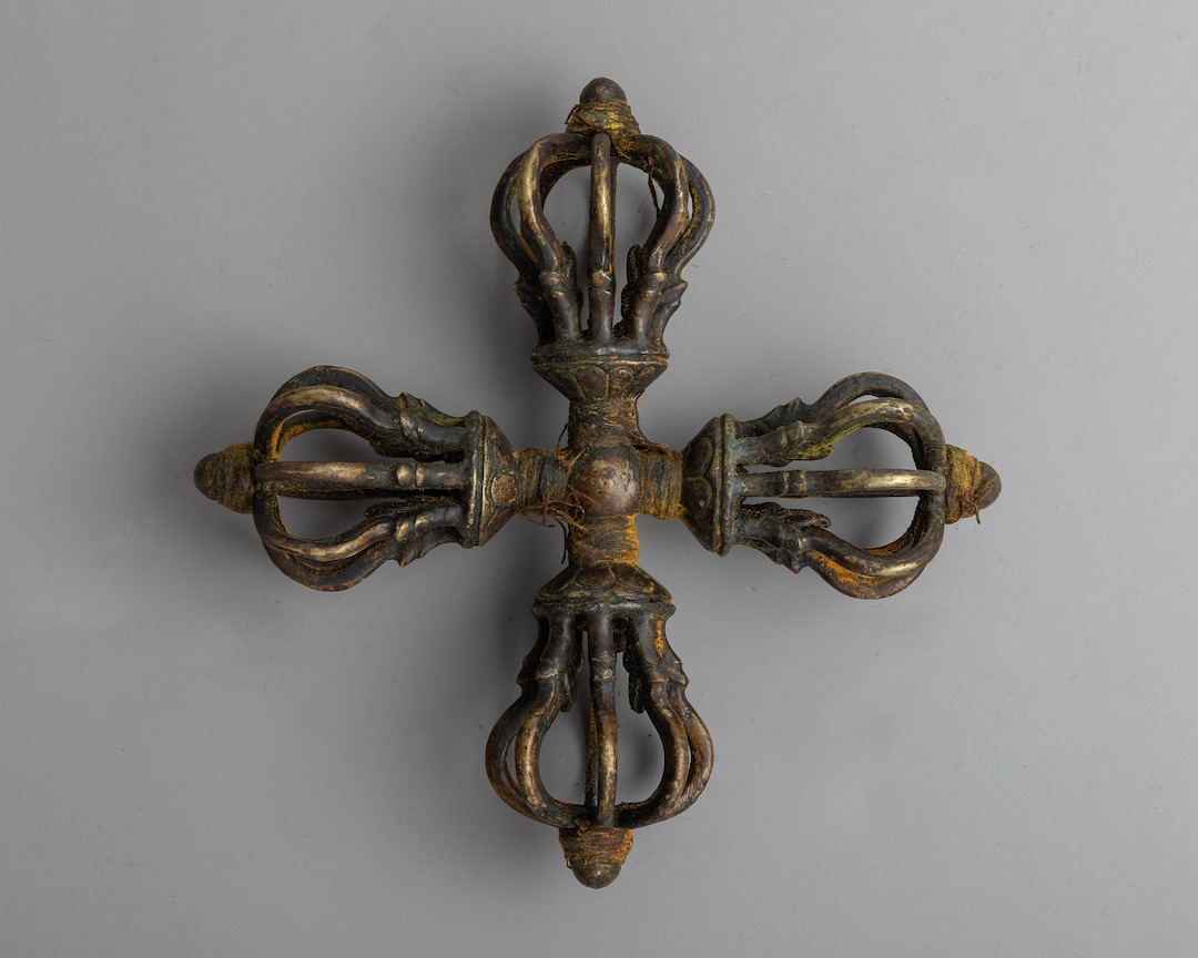 Double Vajra Dorje Buddhist Charm of Vishwavajra Handcrafted Cross ...