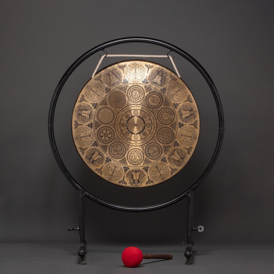 Handcrafted Tibetan Sound Healing Gong | Engraved Brass Mandala Gong ...