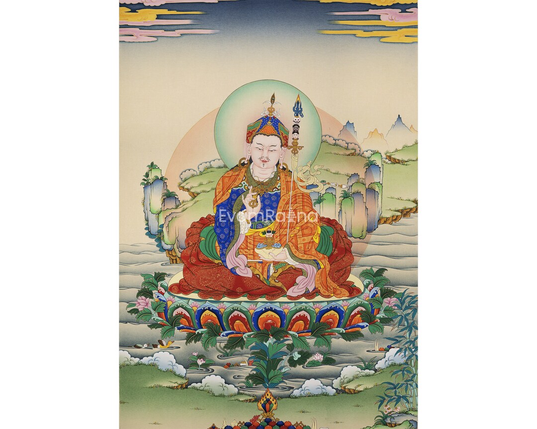 Lotus Born Master Guru Rinpoche Thangka Print | Buddhist Master ...
