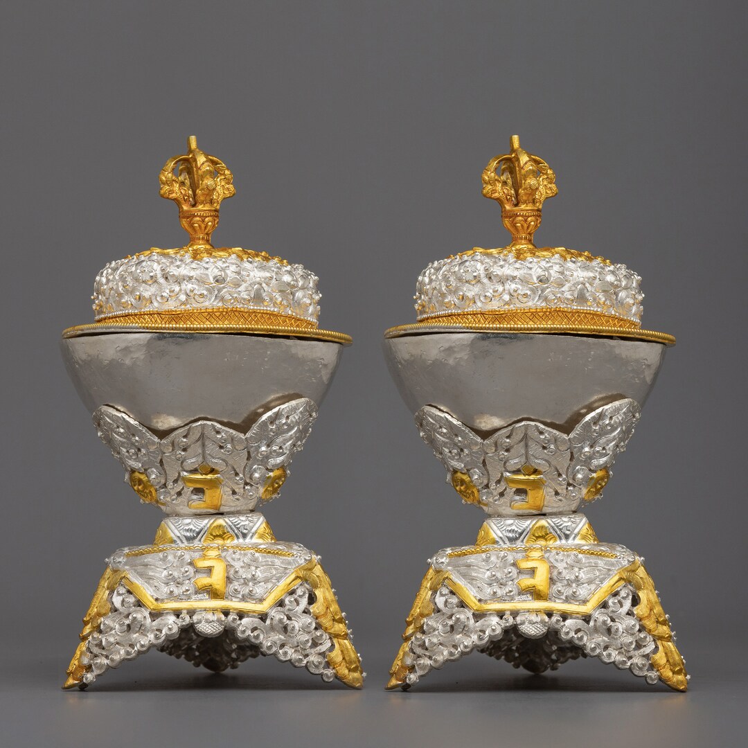 Handcrafted Tibetan Kapala Set | Buddhist Skull Cup | Silver Kapala ...