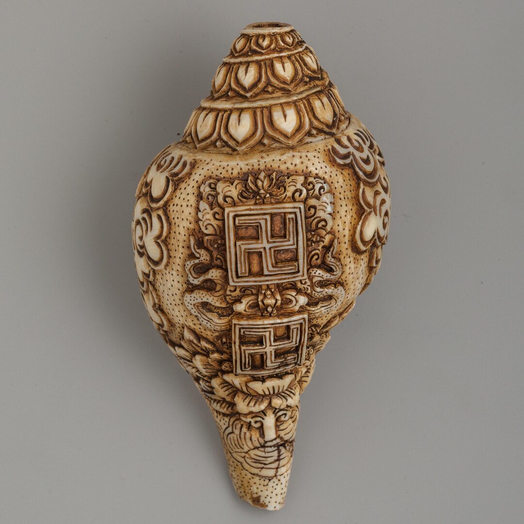 Sacred Hand-carved Conch Shell | Shankha With Auspicious Symbols and ...