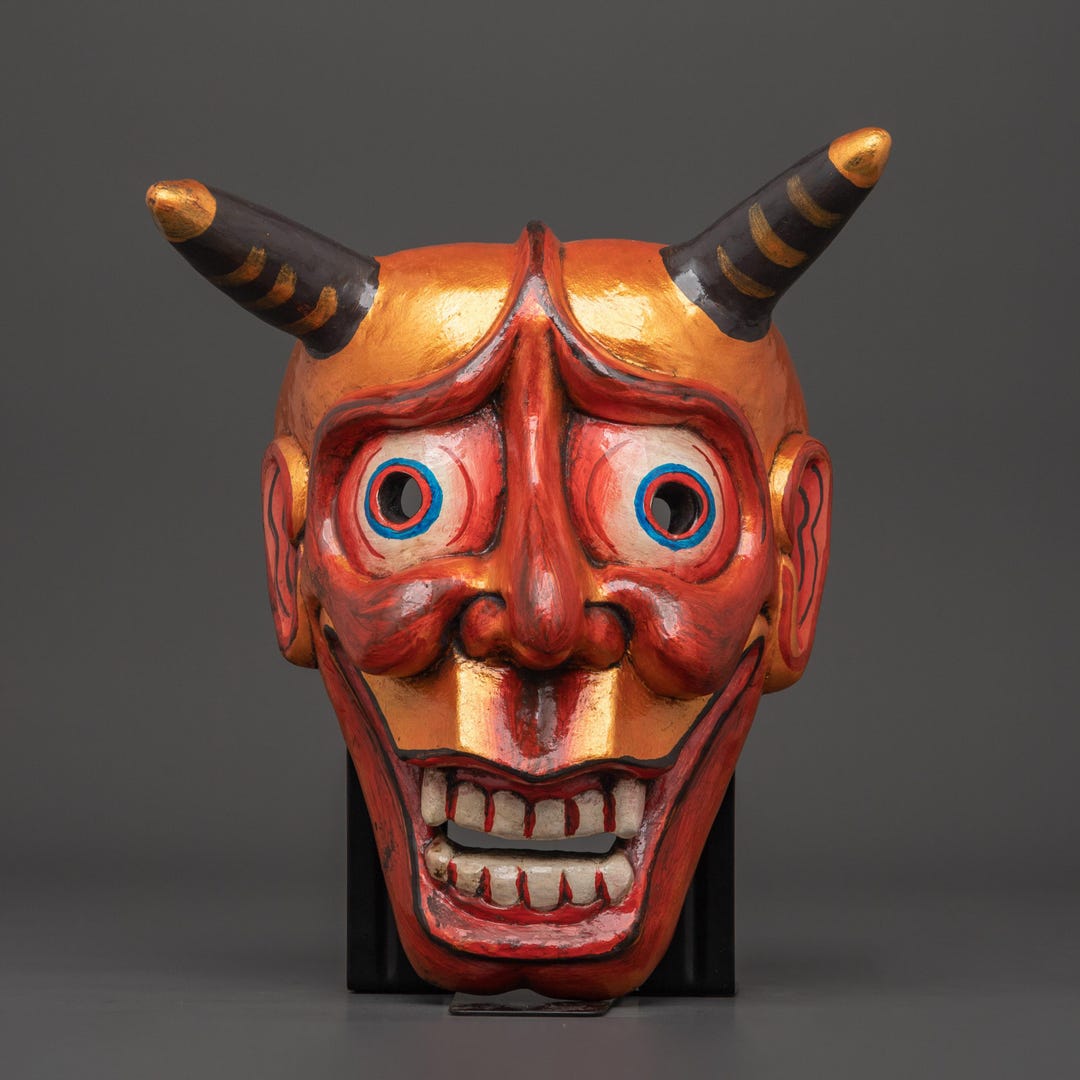 Oni Mask Wall Hanging | Handcrafted Wooden Japanese Demon Mask ...