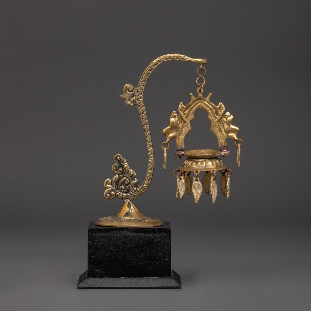 Hanging Dalucha With Stand | Handcarved Brass and Wood Tibetan Ritual ...