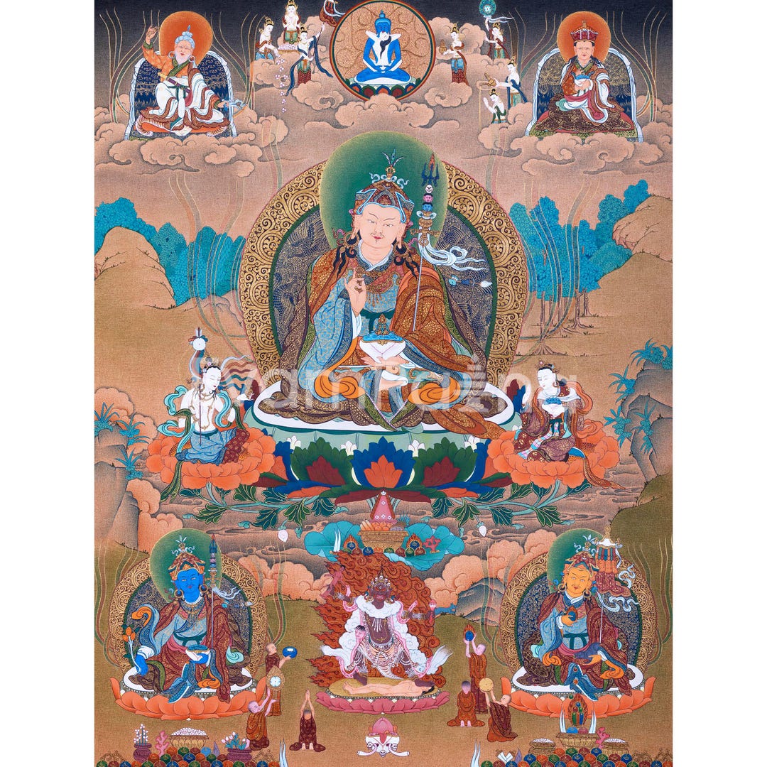 Rare Thangka of Guru Padmasambhava With Consort | Mandarva and Yeshe ...