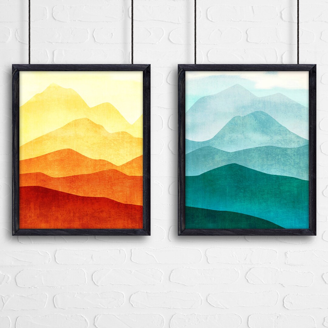 Ice and Fire Mountain View Digital Art Prints | Set of 4 | Colorful ...