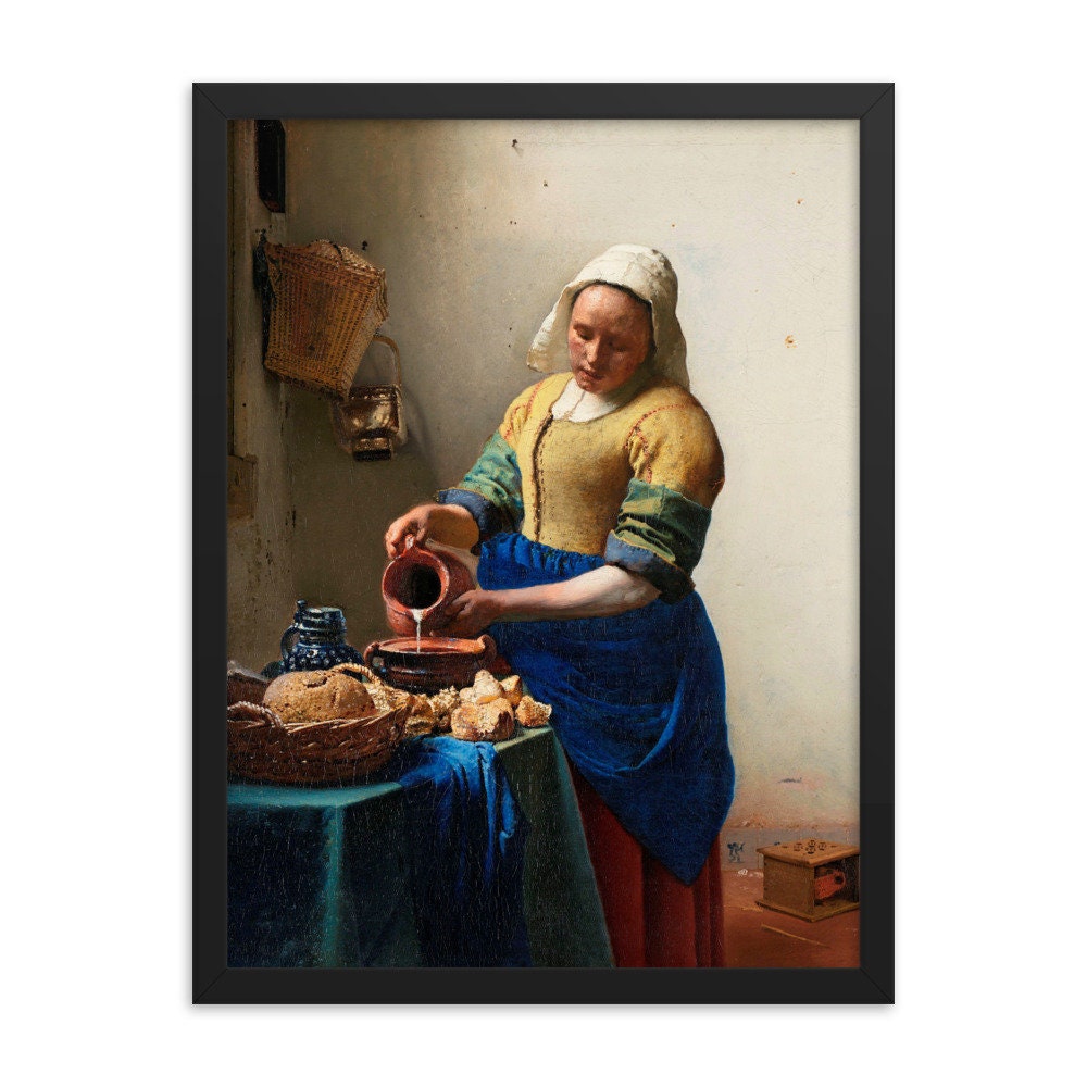 The Milkmaid by Johannes Vermeer Framed Art Print Poster, Dutch Baroque ...