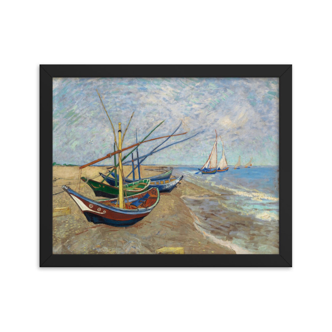 Fishing Boats on the Beach at Saintes-maries by Vincent Van Gogh Framed ...