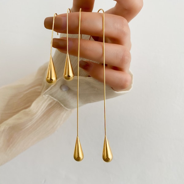 Gold Drop Long Earrings - Etsy