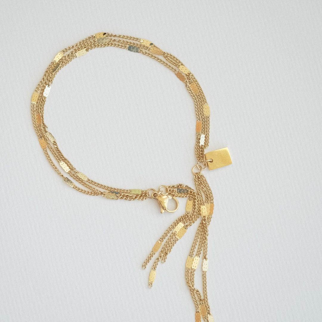 Gold Triple Chains Bracelet, Gold Tassle Bracelet, Gold Bracelet, Snake ...