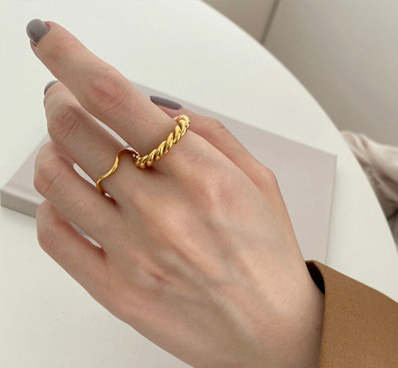 18K Gold Twisted Ring Gold Twisted Rope Ring Dainty Gold - Etsy