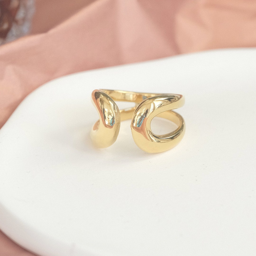18K Gold Ring, Pvd Ring, WATERPROOF Ring, Chain Ring, Statement Ring ...