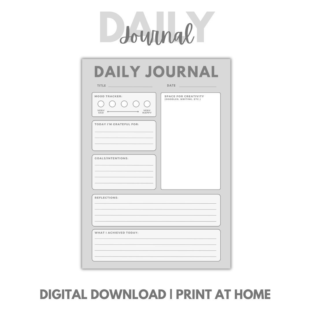 Simple Daily Journal Planner Portrait Affirmations Reflections Mood ...