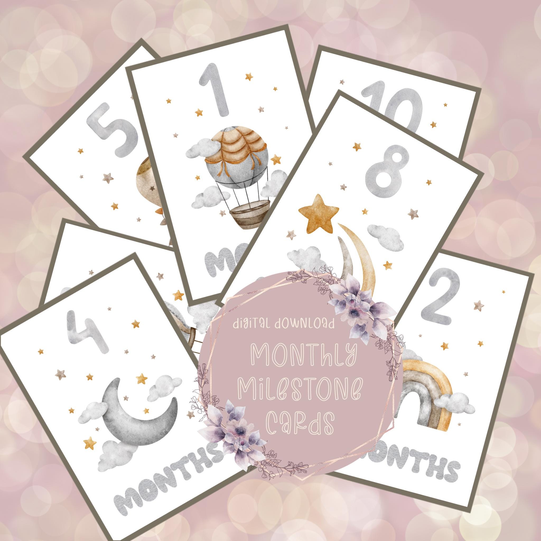 Monthly Baby Milestones Cards - Printable Digital Download for Baby’s ...