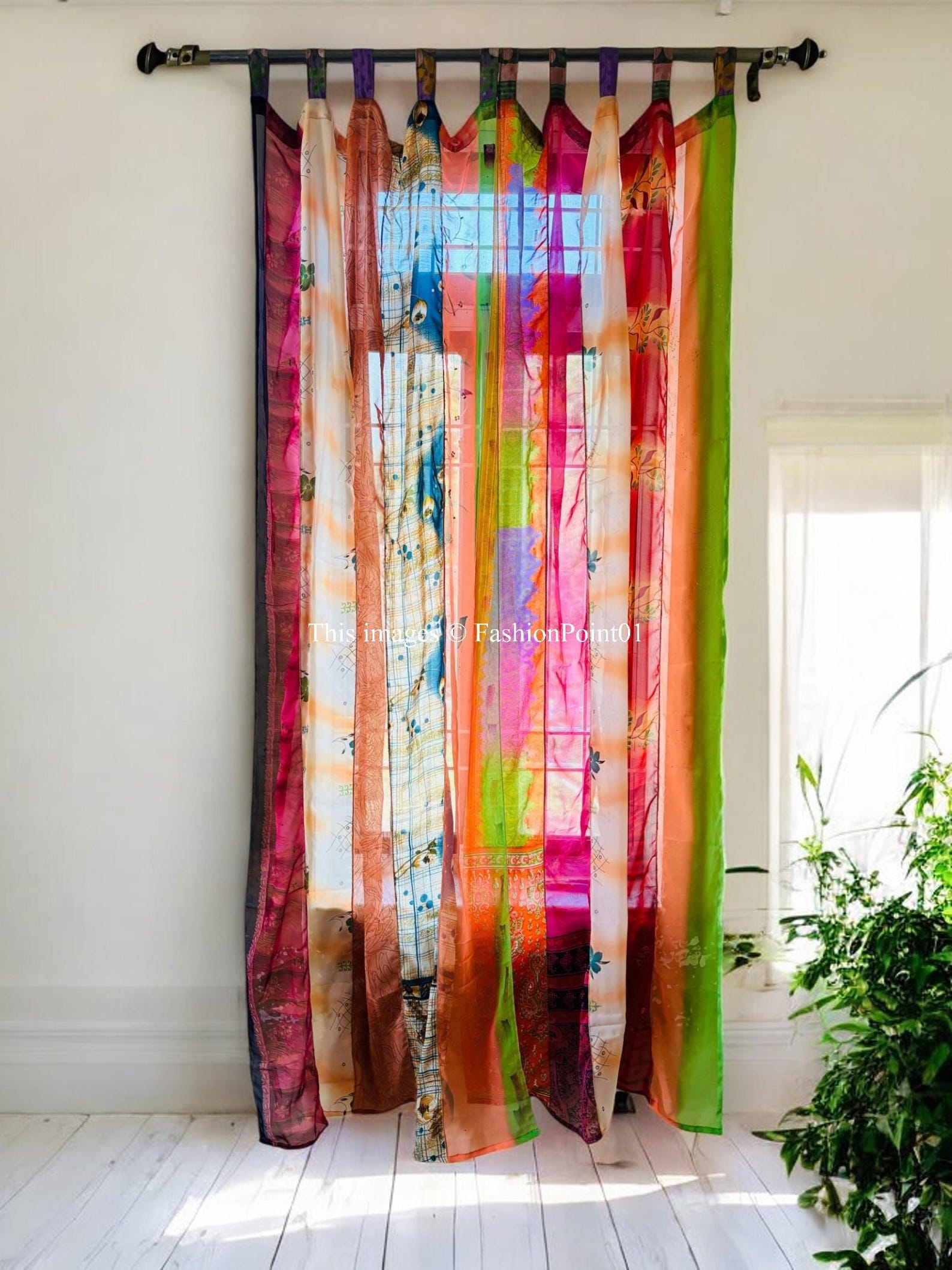Handmade Silk Saree Curtain: Boho Patchwork Window Decor - Etsy