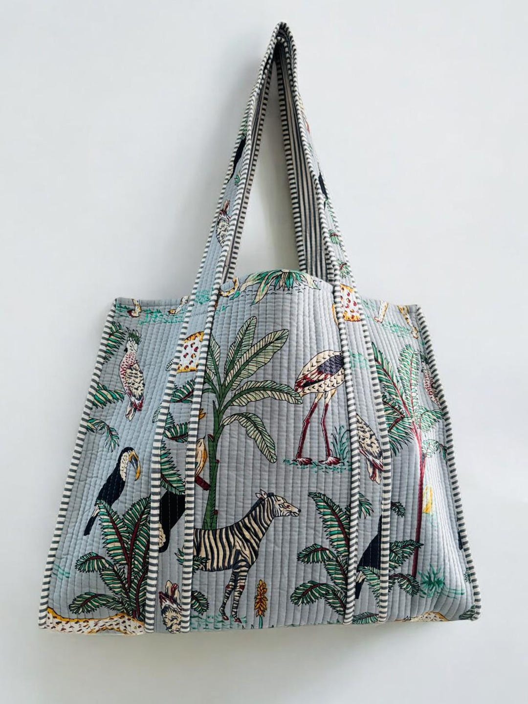 Indian Tote Bags Quilted Handmade Cotton Block Printed Large Shoulder ...