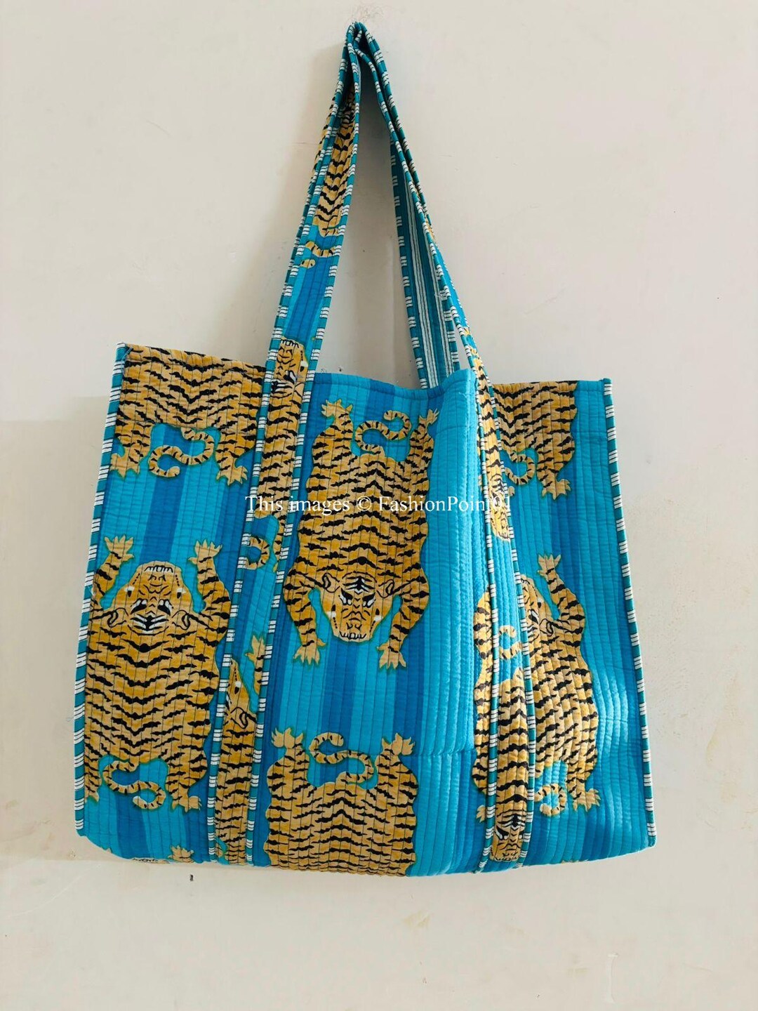Indian Tote Bags Quilted Handmade Cotton Block Printed Large Shoulder ...