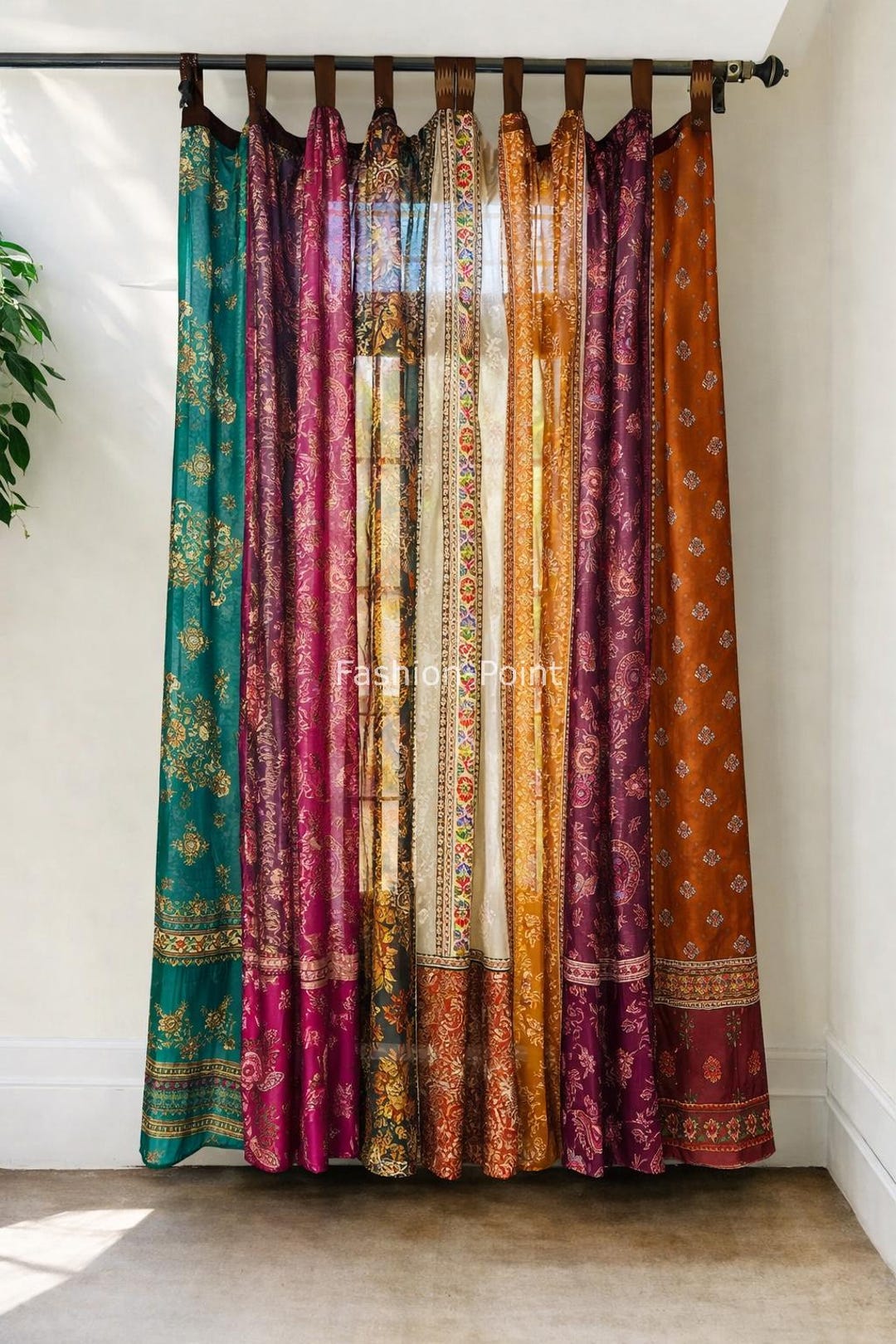 Handmade Silk Saree Curtain: Boho Patchwork Window Decor - Etsy