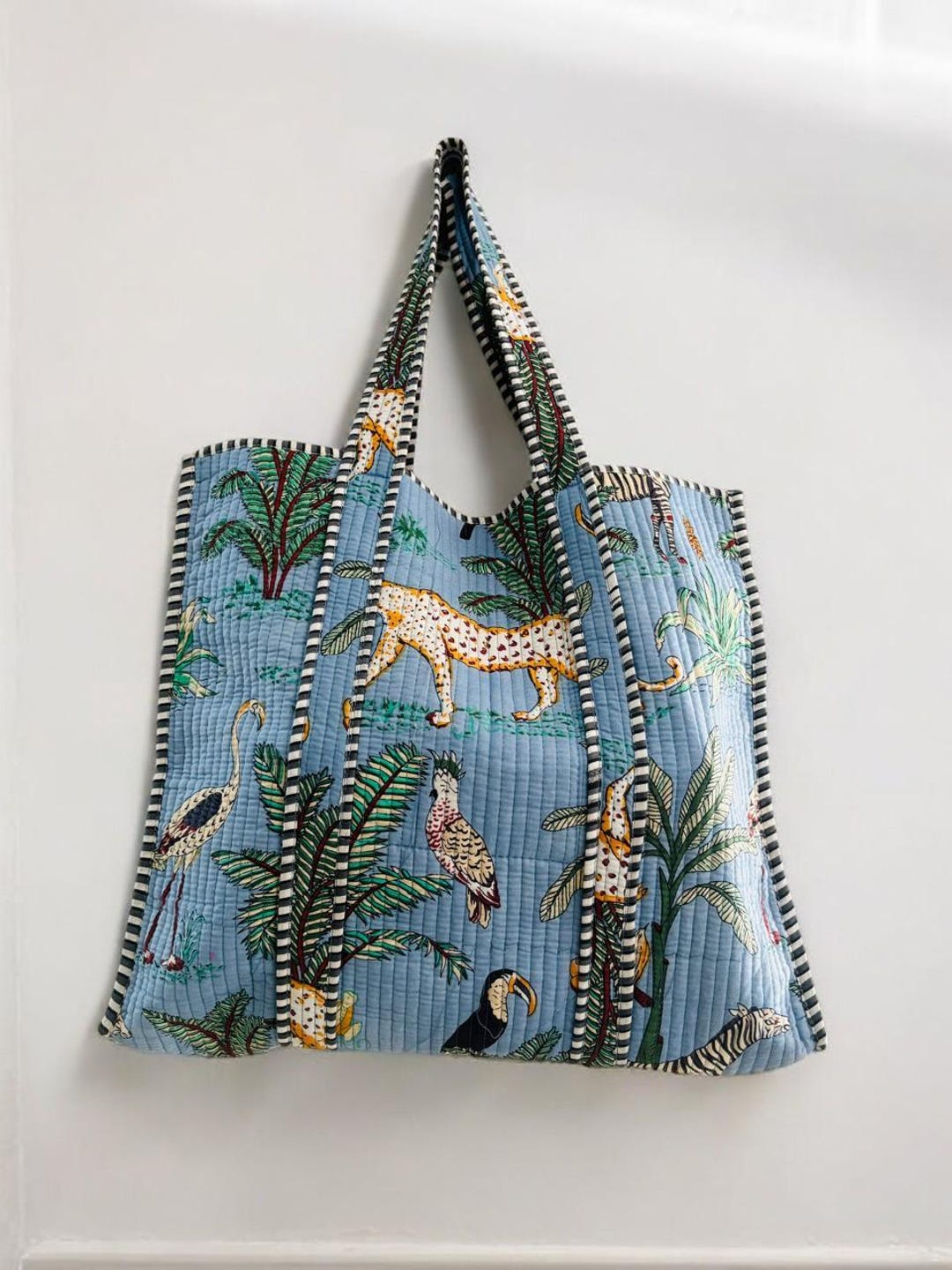 Indian Tote Bags Quilted Handmade Cotton Block Printed Large Shoulder ...