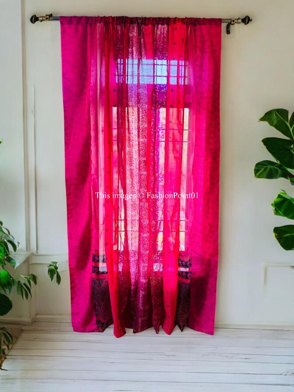 Handmade Silk Saree Curtain: Boho Patchwork Window Decor (210x105 Cm ...