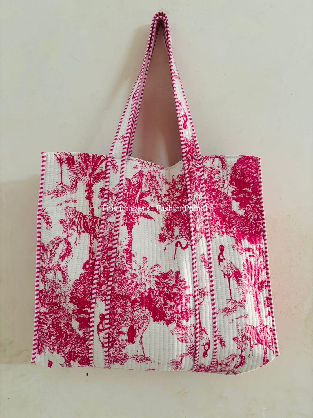 Indian Tote Bags Quilted Handmade Cotton Block Printed Large Shoulder ...