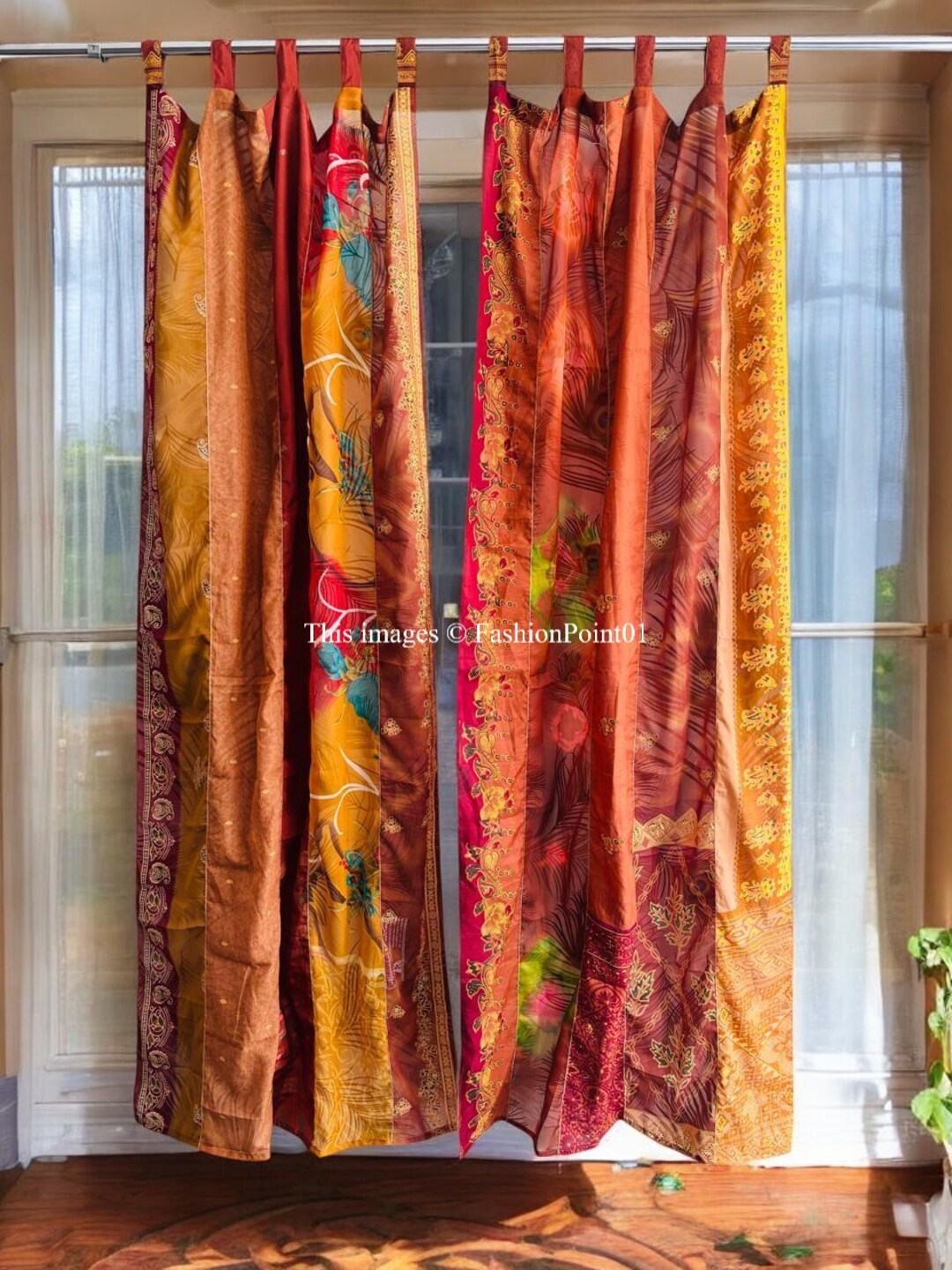 FREE SHIPPING Indian Handmade Silk Saree Fabric Curtain Decorative Boho ...