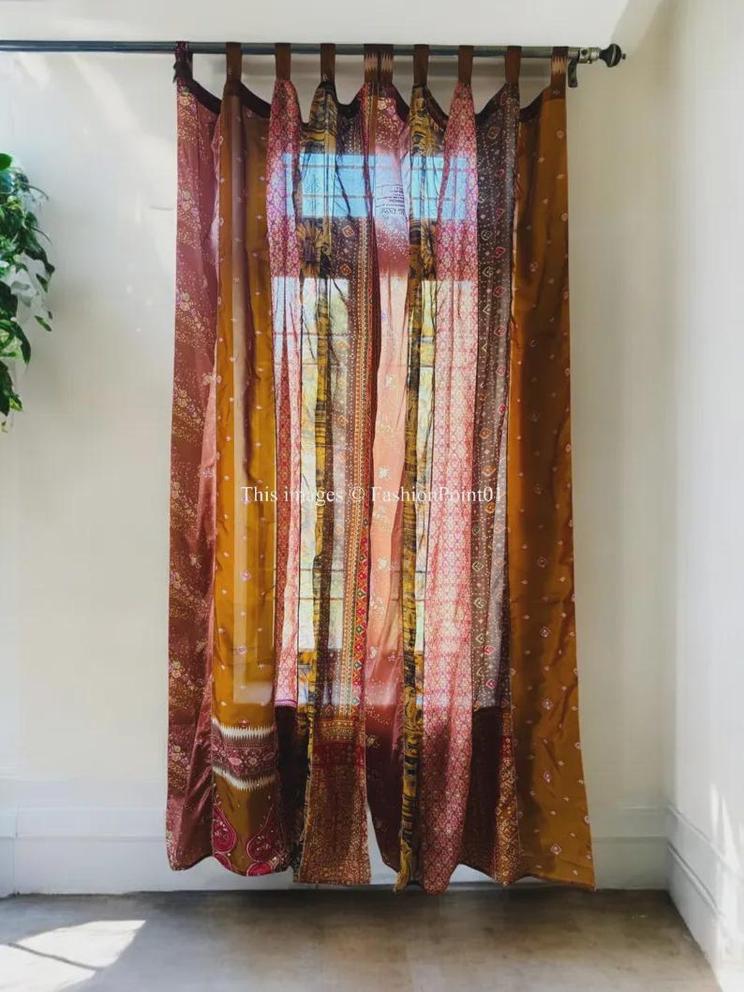Handmade Silk Saree Curtain: Boho Patchwork Window Decor, Customize ...