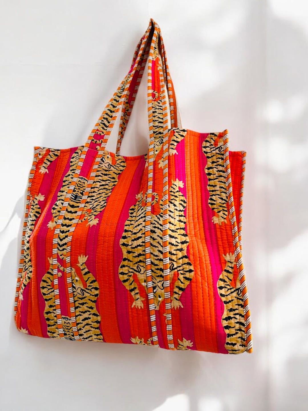 Indian Tote Bags Quilted Handmade Cotton Block Printed Large Shoulder ...